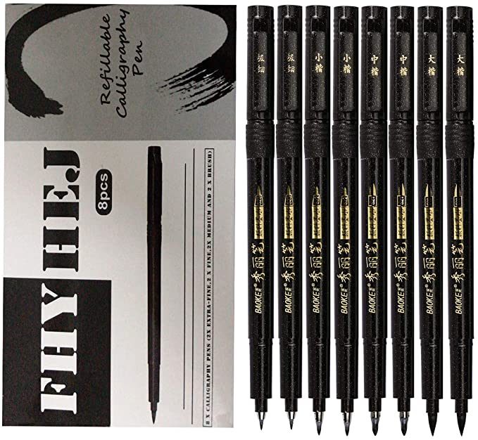 Hand Lettering Pens,Calligraphy Pen,Refillable - 4 Size(8 Pack),for ...