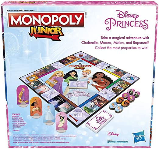 MONOPOLY Junior Disney Princess Edition Juego de mesa para niños a ...