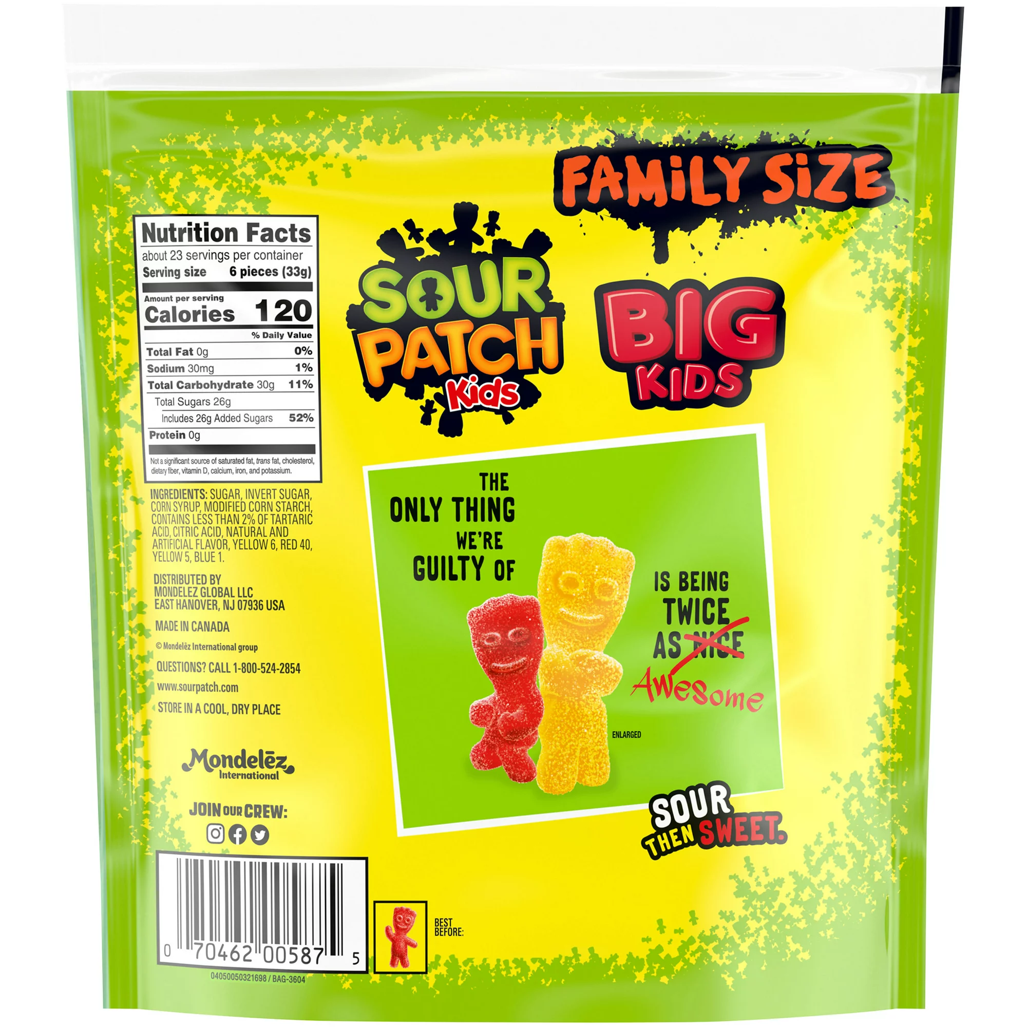 SOUR PATCH KIDS Big Soft & Chewy Candy, tamaño familiar, bolsa de 1.7 lb | Mercandu