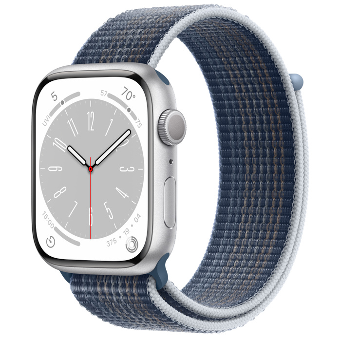 Apple Watch Series 8 GPS, 45mm Silver Aluminum Case with Storm Blue ...